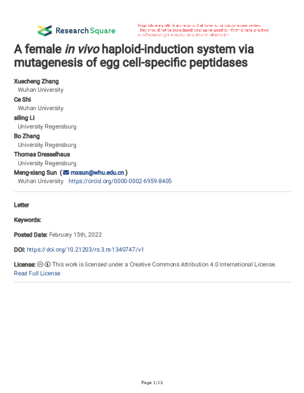 (PDF) A female in vivo haploid-induction system via mutagenesis of egg ...