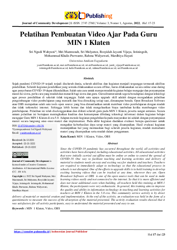 (PDF) Pelatihan Pembuatan Video Ajar Pada Guru MIN 1 Klaten