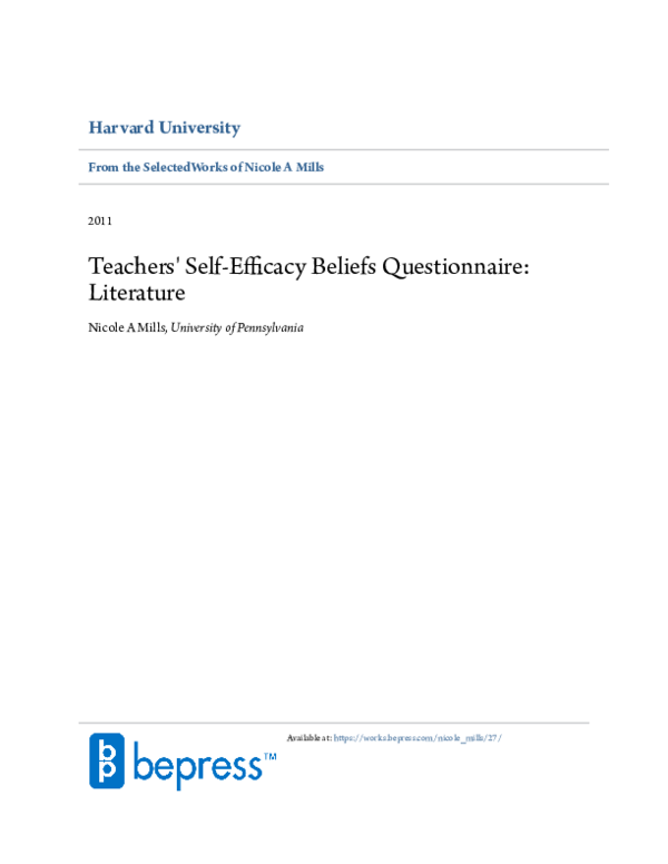 (PDF) Teachers' Self-Efficacy Beliefs Questionnaire: Literature