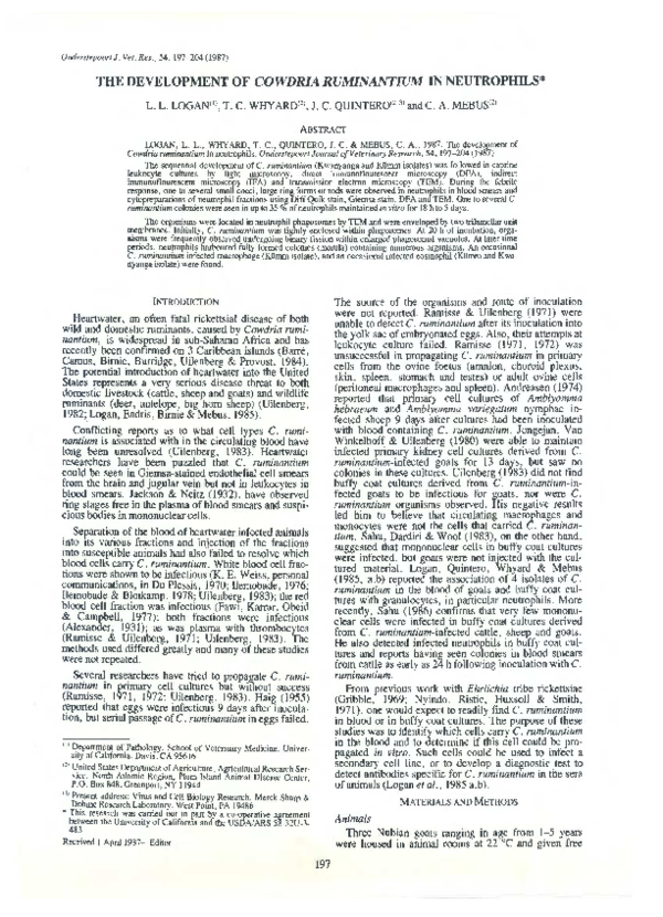(PDF) The development of Cowdria ruminantium in neutrophils | Linda ...