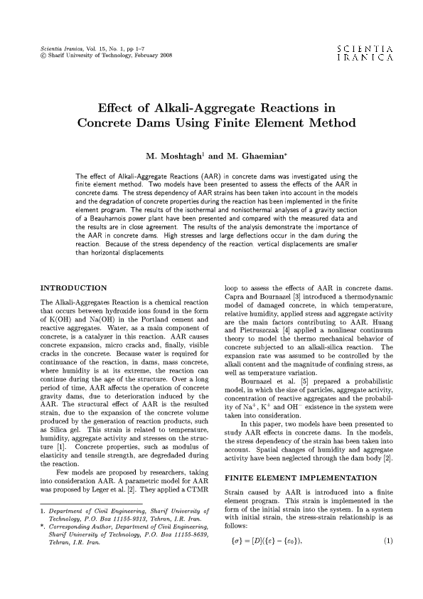 (PDF) Effect of Alkali-Aggregate Reactions in Concrete Dams Using Finite Element Method