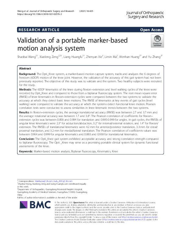 (PDF) Validation of a portable marker-based motion analysis system