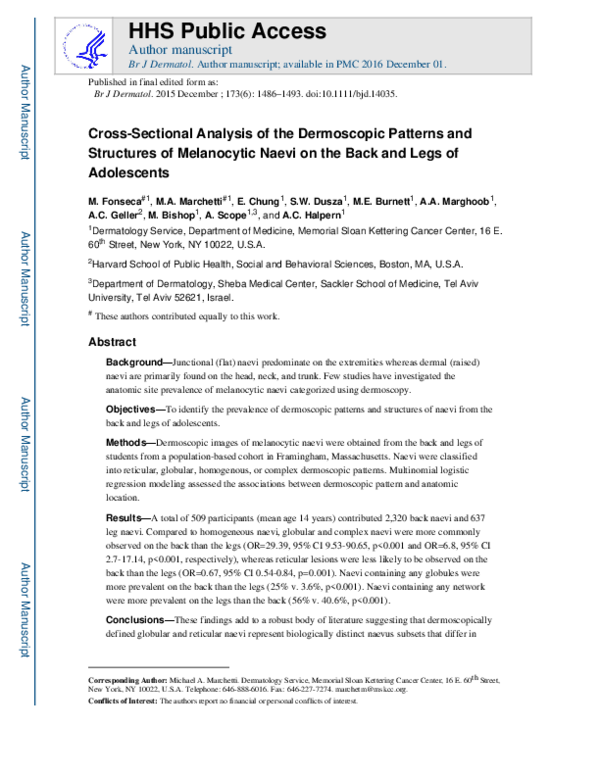 (PDF) Cross-sectional analysis of the dermoscopic patterns and structures of melanocytic naevi ...