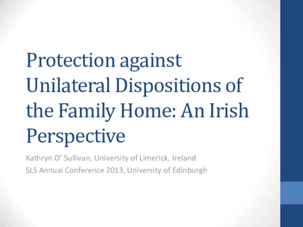 (PDF) Protection Against Unilateral Dispositions of the Family Home ...