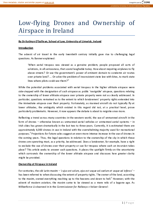 (PDF) Low-flying drones and ownership of airspace in Ireland