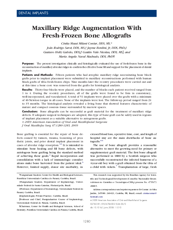 (PDF) Maxillary Ridge Augmentation With Fresh-Frozen Bone Allografts