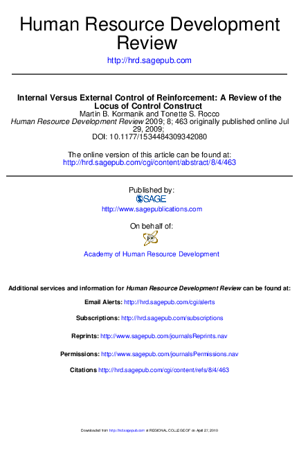 (PDF) Internal Versus External Control of Reinforcement: A Review of the Locus of Control Construct