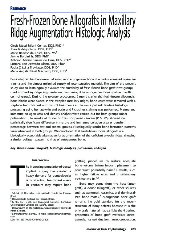 (PDF) Fresh-Frozen Bone Allografts in Maxillary Ridge Augmentation ...