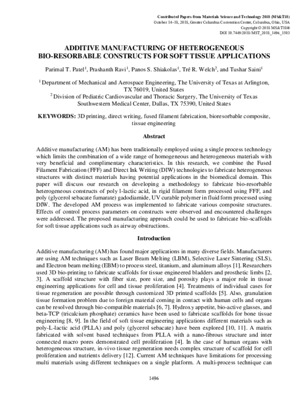 (PDF) Additive Manufacturing of Heterogeneous Bio-Resorbable Constructs ...