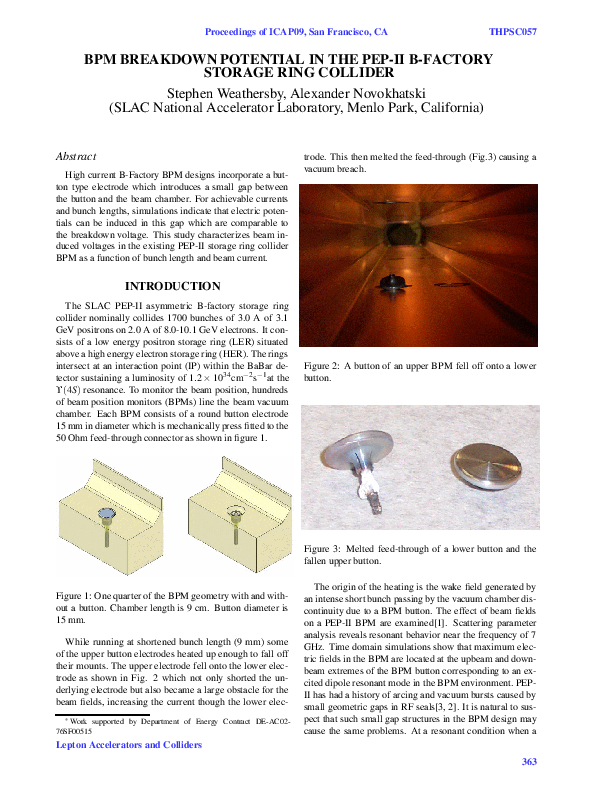 (PDF) BPM Breakdown Potential in the PEP-II B-factory Storage Ring Collider