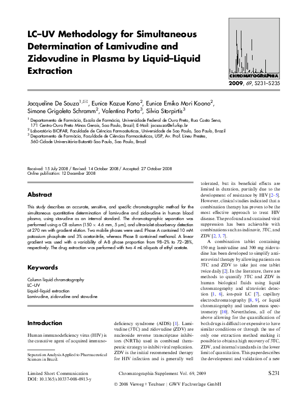 (PDF) LC–UV Methodology for Simultaneous Determination of Lamivudine ...