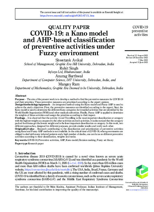 (PDF) COVID-19: a Kano model and AHP-based classification of preventive activities under Fuzzy ...