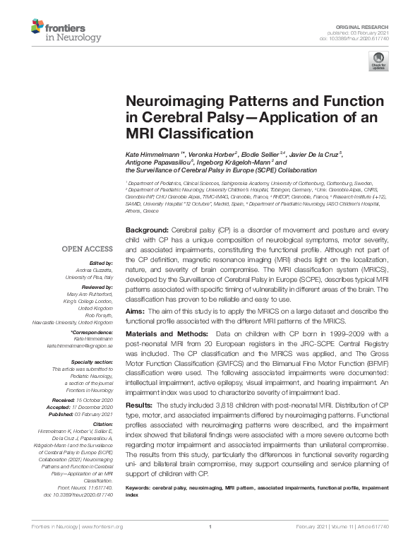 (PDF) Neuroimaging Patterns and Function in Cerebral Palsy—Application of an MRI Classification ...