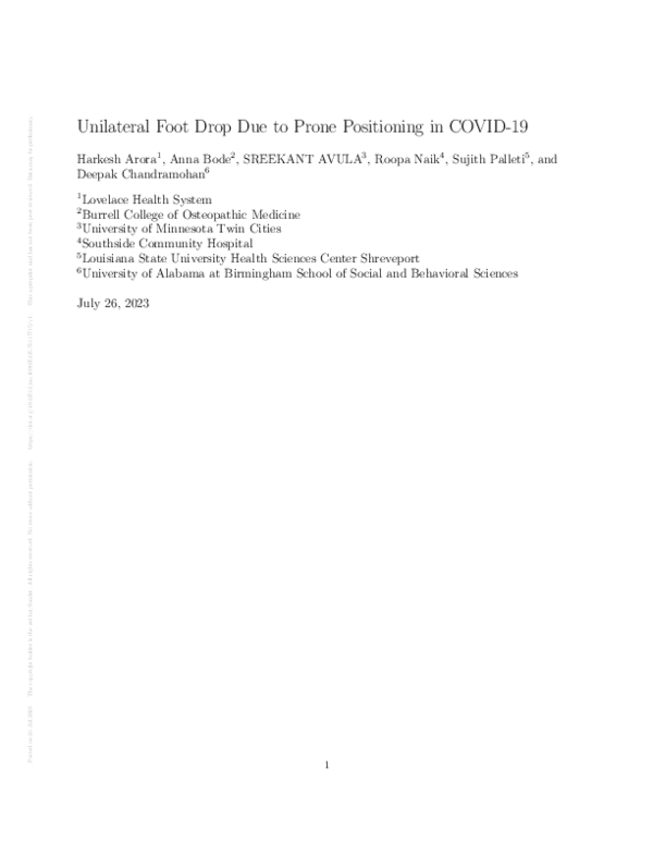 (PDF) Unilateral Foot Drop Due to Prone Positioning in COVID-19