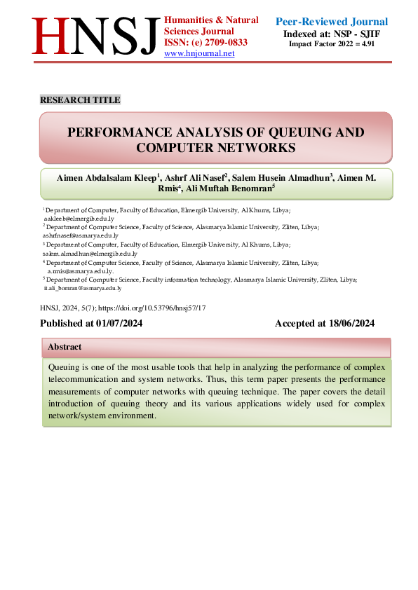 (PDF) PERFORMANCE ANALYSIS OF QUEUING AND COMPUTER NETWORKS