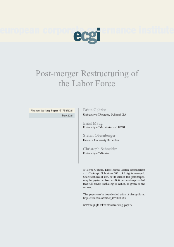 (PDF) Post-Merger Restructuring of the Labor Force | Ernst Maug ...