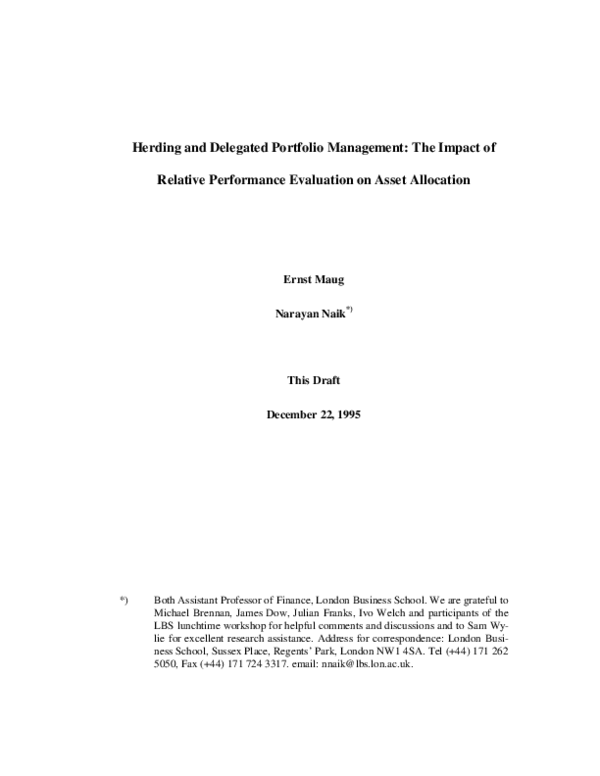 (PDF) Herding and Delegated Portfolio Management: The Impact of ...