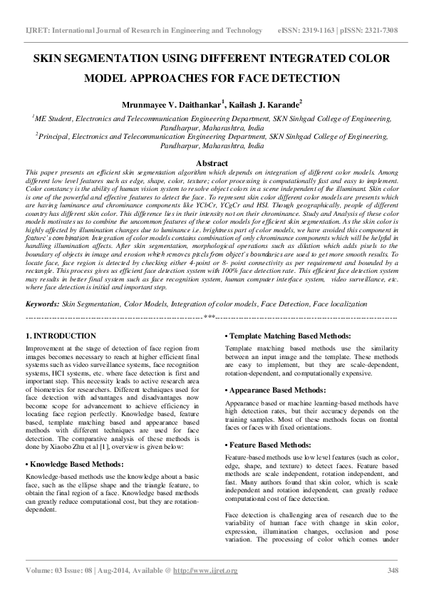 Skin Segmentation Using Different Integrated Color Model Approaches for ...