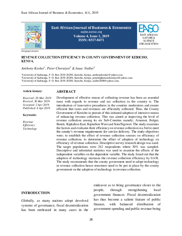 (PDF) Revenue Collection Efficiency in the County Government of Kericho ...