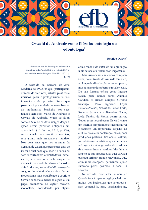 (PDF) Oswald de Andrade como filósofo: ontologia ou odontologia - por ...