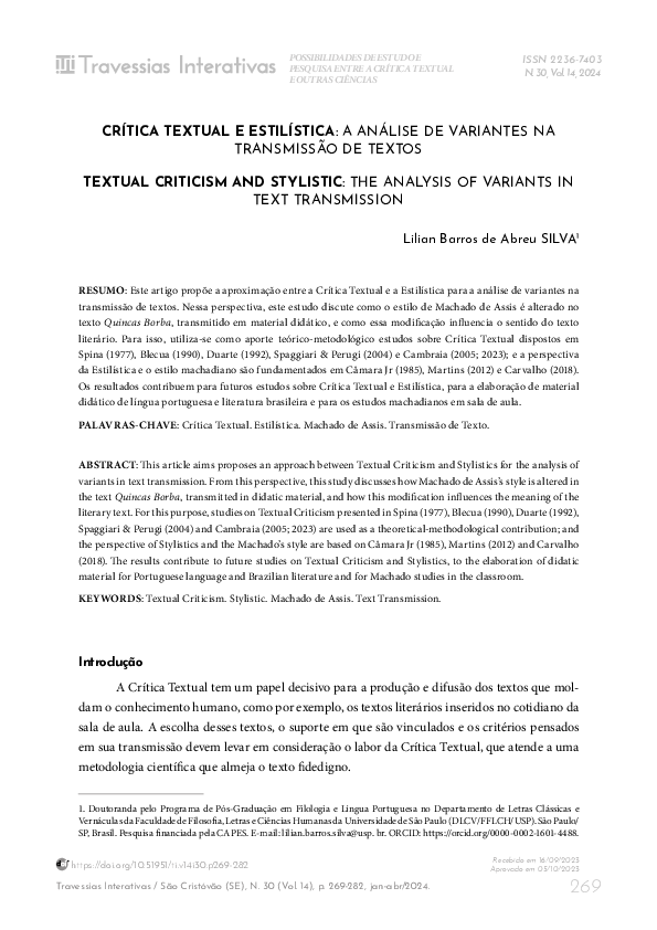 (PDF) CRÍTICA TEXTUAL E ESTILÍSTICA: A ANÁLISE DE VARIANTES NA ...