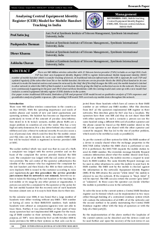 (PDF) Analysing Central Equipment Identity Register (CEIR) Model for ...