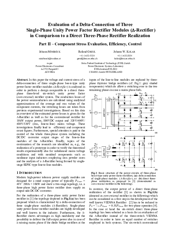 Pdf Evaluation Of A Delta Connection Of Three Single Phase Unity Power Factor Rectifier