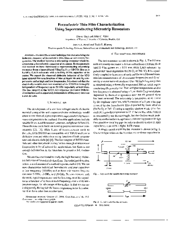 (PDF) Ferroelectric thin film characterization using superconducting microstrip resonators