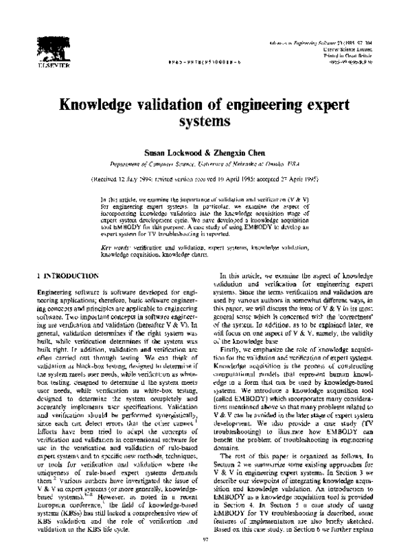 (PDF) Knowledge validation of engineering expert systems