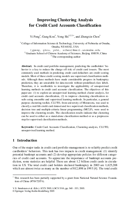 (PDF) Improving Clustering Analysis for Credit Card Accounts Classification