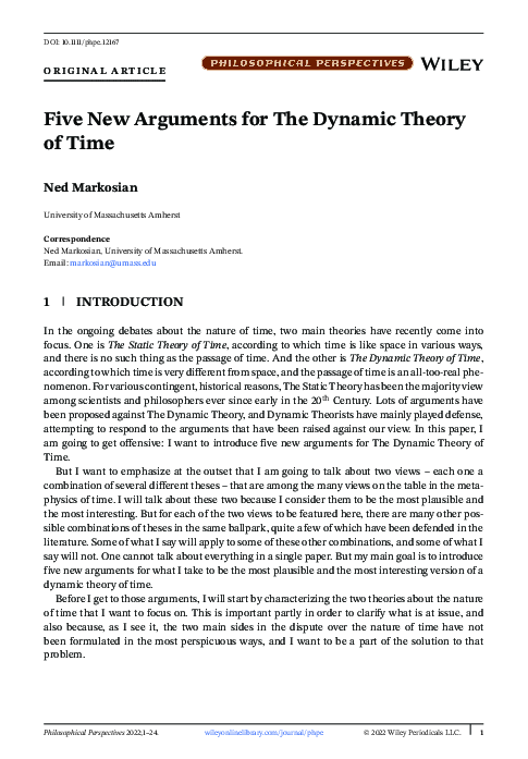(PDF) Five New Arguments for The Dynamic Theory of Time