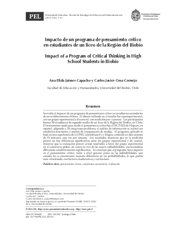 (PDF) Impacto de un programa de pensamiento crítico en estudiantes de ...