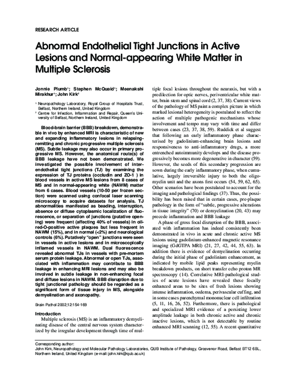 (PDF) Abnormal Endothelial Tight Junctions in Active Lesions and Normal ...
