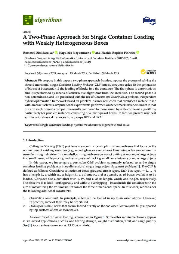 (PDF) A Two-Phase Approach for Single Container Loading with Weakly Heterogeneous Boxes ...