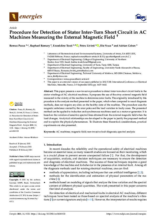 Pdf Procedure For Detection Of Stator Inter Turn Short Circuit In Ac Machines Measuring The