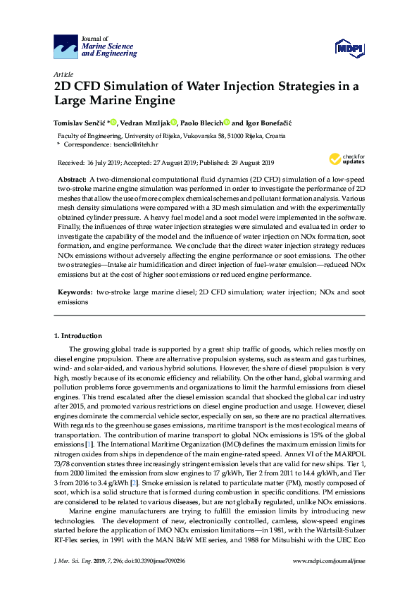 (PDF) 2D CFD Simulation of Water Injection Strategies in a Large Marine ...