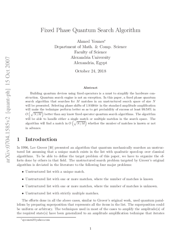 (PDF) Fixed phase quantum search algorithm