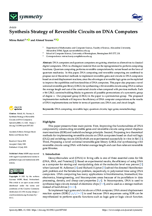 (PDF) Reversible Circuit Synthesis for DNA Computing