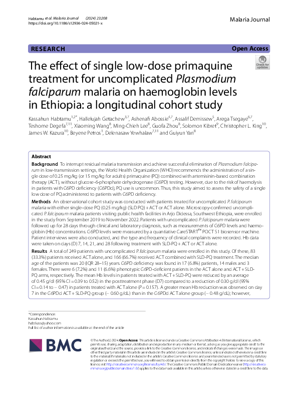 (PDF) The effect of single low-dose primaquine treatment for ...