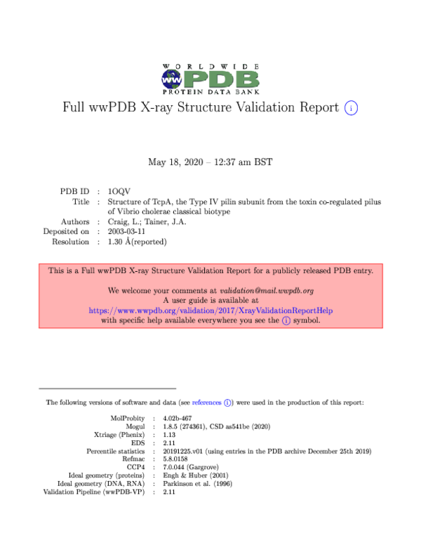 (PDF) Structure of TcpA, the Type IV pilin subunit from the toxin co ...