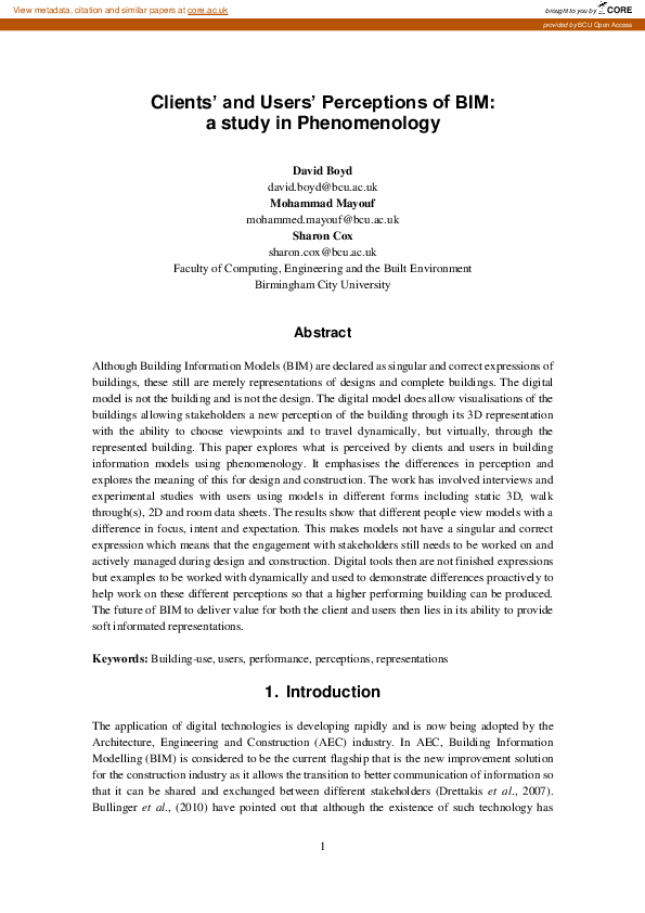 (PDF) A Study of Clients and Users Perceptions of Building Information ...