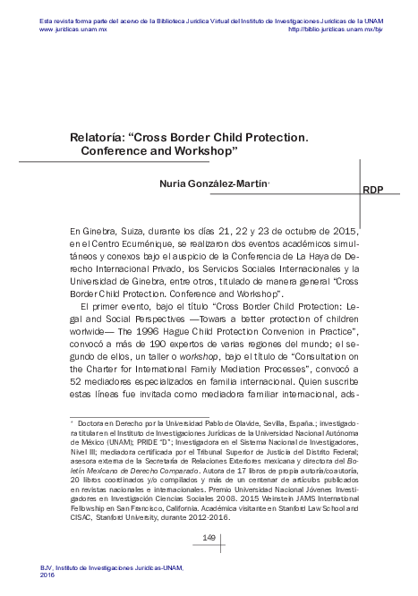 (PDF) Relatoría: “Cross Border Child Protection. Conference and Workshop”
