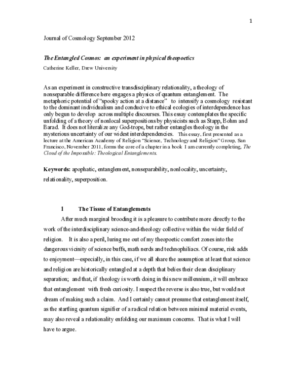 (PDF) The Entangled Cosmos: an experiment in physical theopoetics