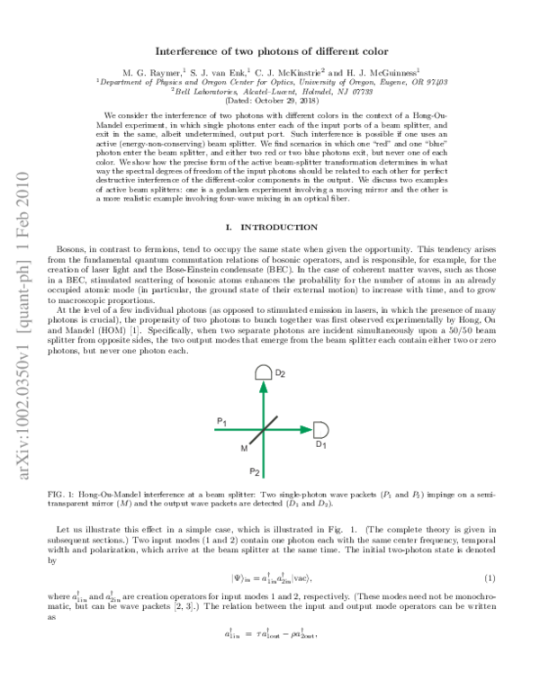 (PDF) Interference of two photons of different color