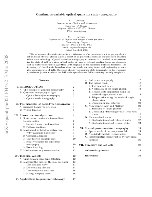 (PDF) Continuous-variable optical quantum-state tomography