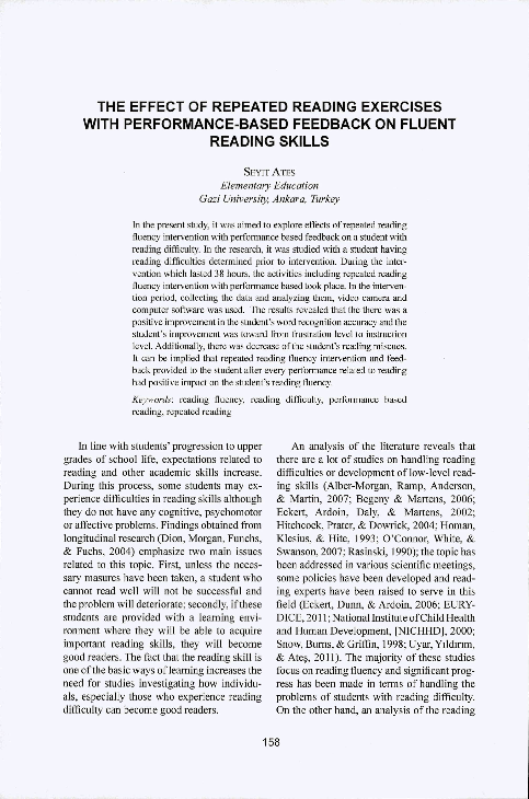 (PDF) THE EFFECT OF REPEATED READING EXERCISES WITH PERFORMANCE-BASED FEEDBACK ON FLUENT READING ...