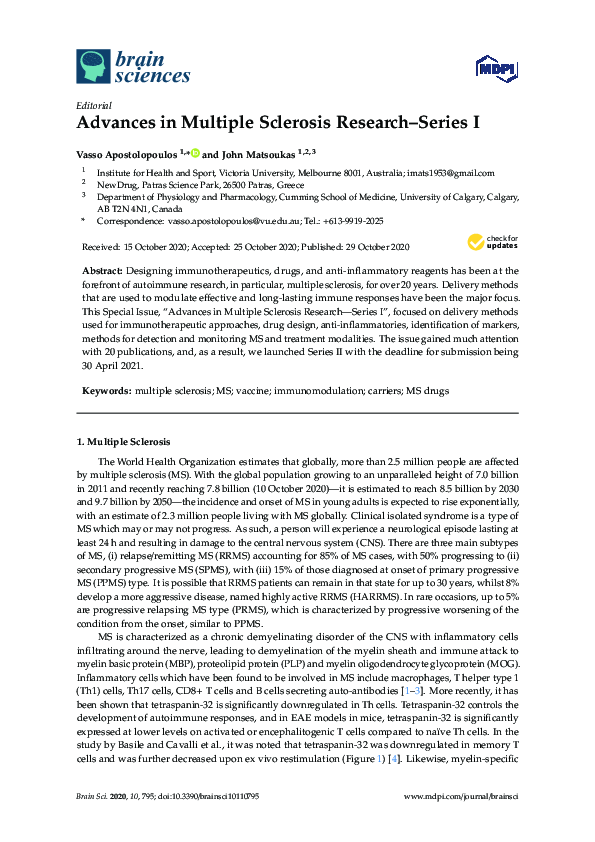 (PDF) Advances in Multiple Sclerosis Research–Series I