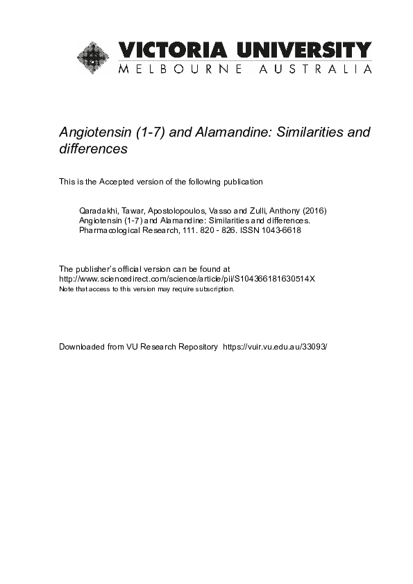 (PDF) Angiotensin (1-7) and Alamandine: Similarities and differences ...