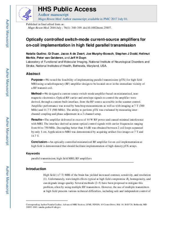 (PDF) Optically controlled switch-mode current-source amplifiers for on-coil implementation in ...