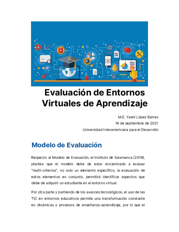 (PDF) Evaluación de Entornos Virtuales de Aprendizaje